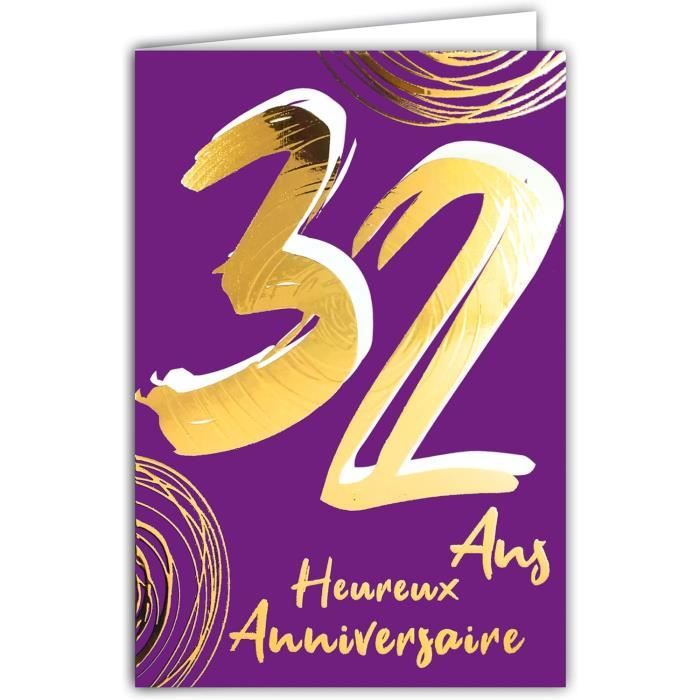 Carte Anniversaire 32 ans en Or Doré Brillant en Relief Texturé pour ...