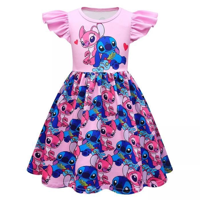 Robe plissée Lilo Stitch Cartoon Kids Costume pour fille Pink ...