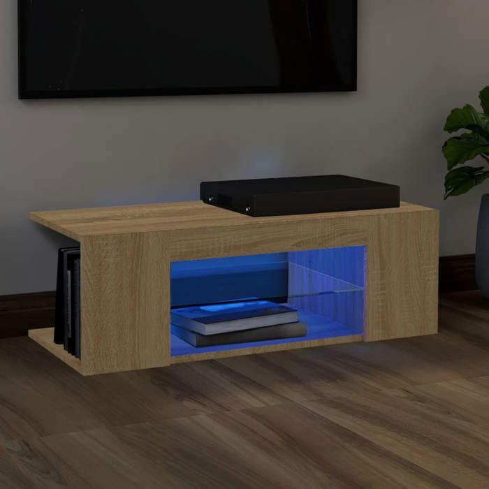 Meuble TV à LED-Banc TV avec lumière LED chêne sonoma 90x39x30 cm ...