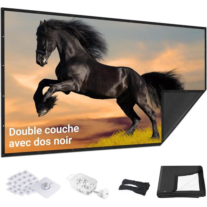 Écran de projection portable 100"-KAL-Dos noir,bords droits,pliable ...