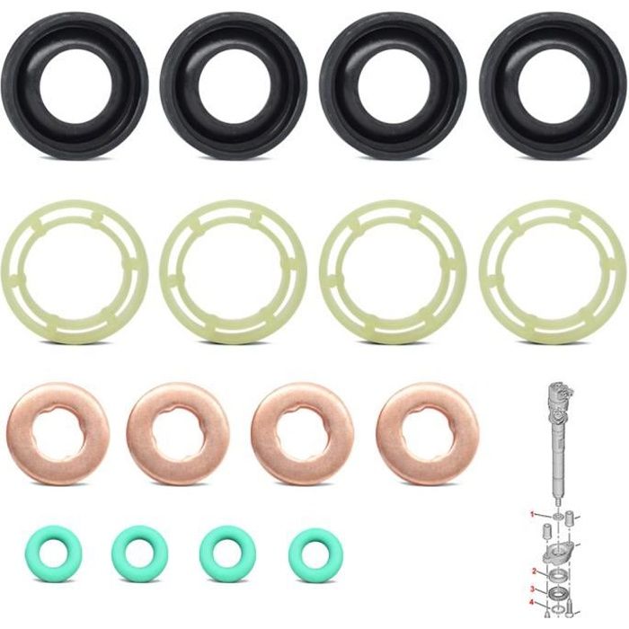 16x Bagues d’étanchéité+Joint torique de carburant+Garniture injecteur ...