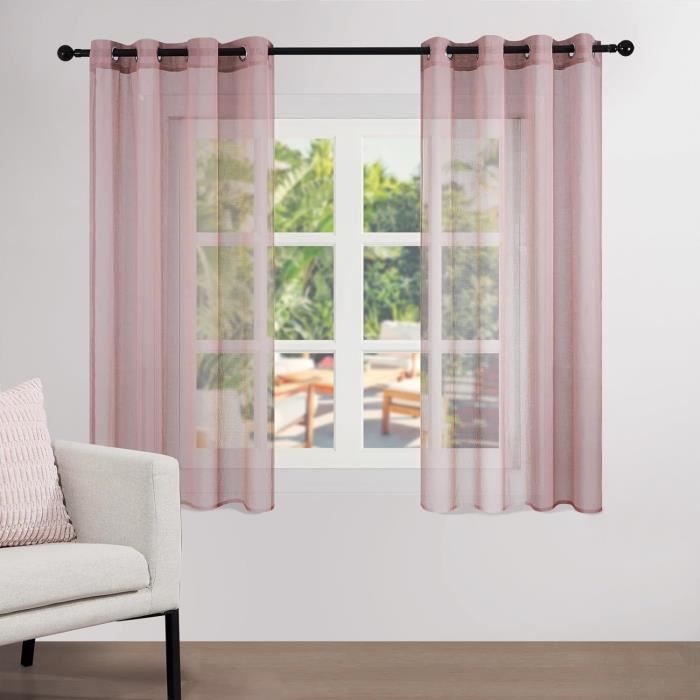 Lot De 2 Rideaux Voilage Rose En Effet Lin - A Oeillets Rideau ...