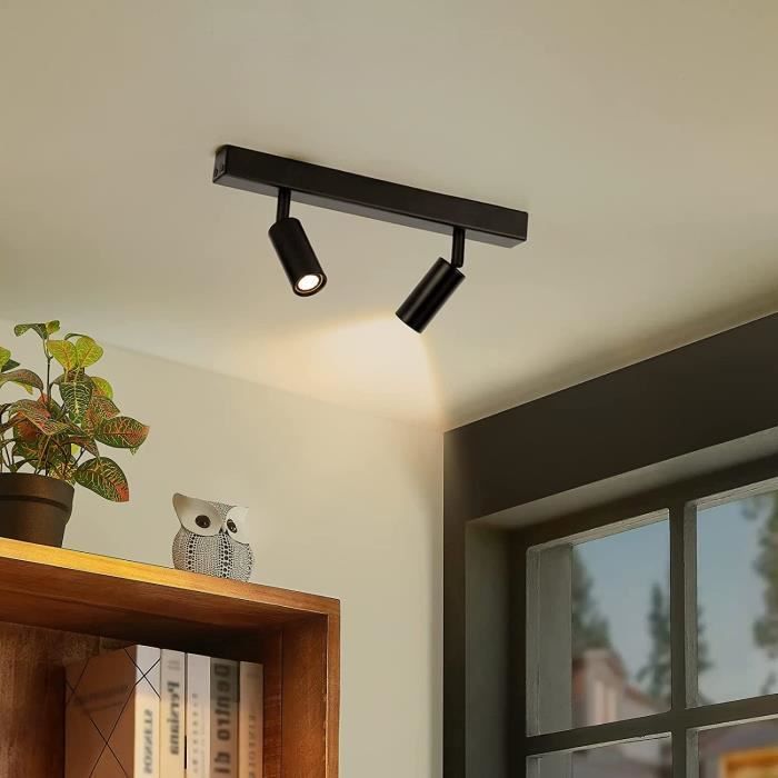 Plafonnier LED 2 Spot Orientable Noir Spot de Plafond avec 2x Ampoules ...