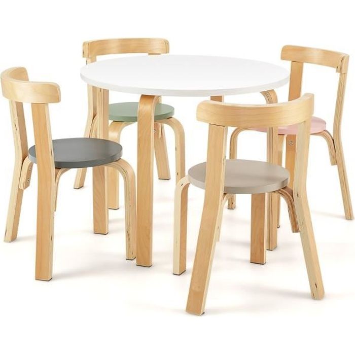DREAMADE Table Enfant Ronde avec 4 Chaises, Table Manger en Bois de ...