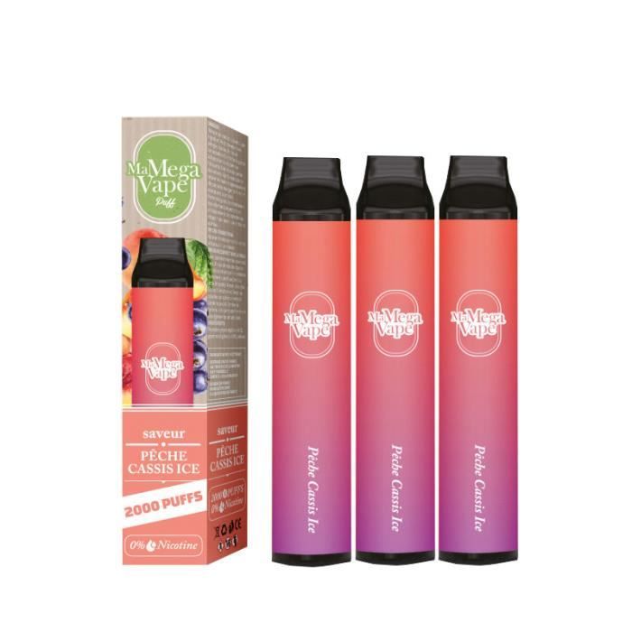 LOT DE 3 PUFFS MA MEGA VAPE 2000 PUFFS EN 0MG PECHE CASSIS - Cdiscount ...