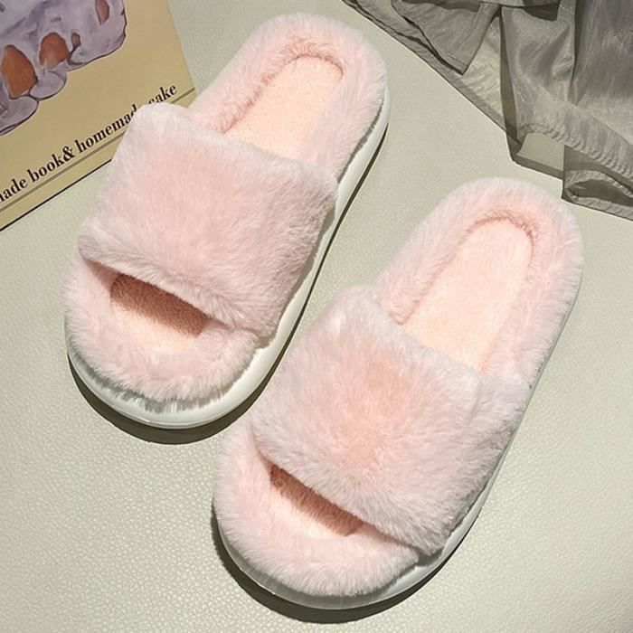 Chausson,Pantoufles de maison à semelle épaisse en fourrure moelleuse ...