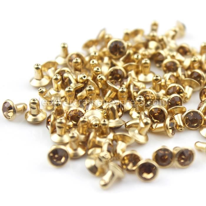 RIVET,Gold with Yellow--Rivets en strass multicolores 6mm, 100 ...