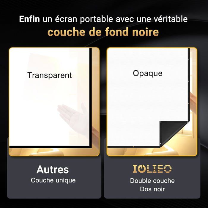 Écran de projection portable 100"-KAL-Dos noir,bords droits,pliable ...