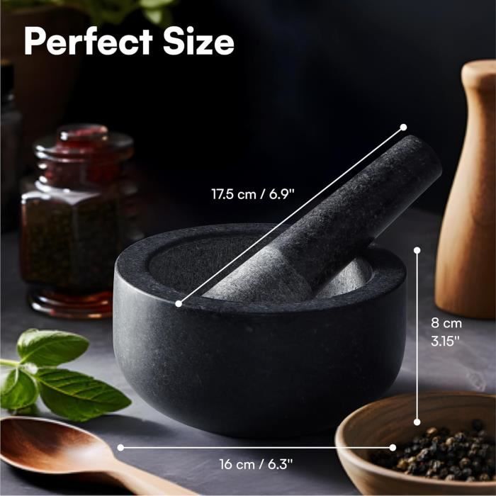 Set Mortier et Pilon - H&S - Granit Massif - 16x8 cm - Broyage Efficace ...