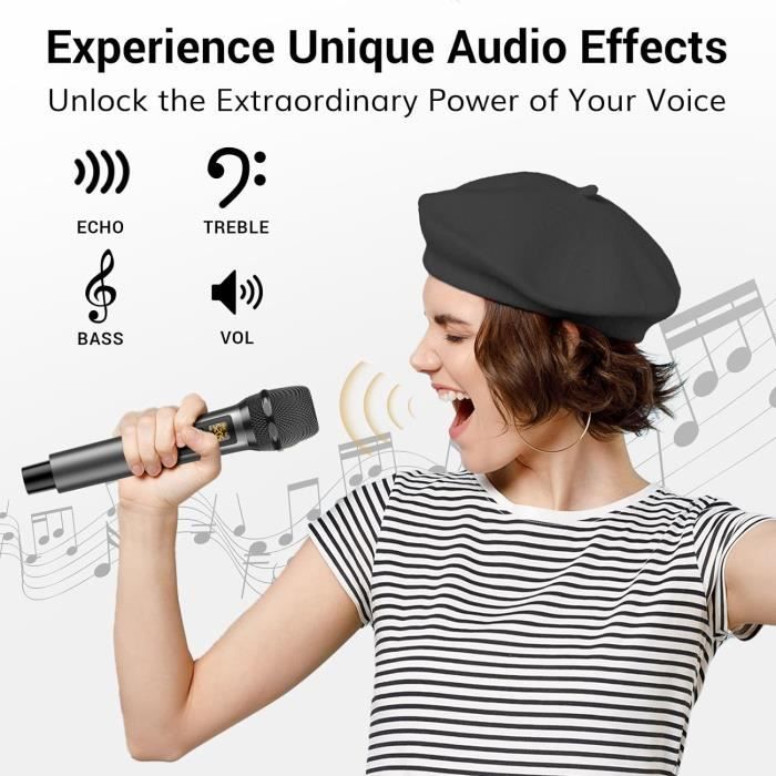 Microphones Sans Fil Avec Effets Sonores Basses-Aigus-Echo, Système De Micro Dynamique Sans Fil ...