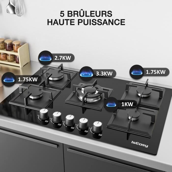 Ehskzjh Plaque De Cuisson Gaz 5 Feux Encastrable, Table De Cuisson À ...