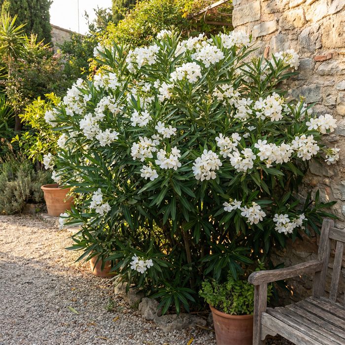 Laurier-rose (Nerium oleander) - Fleurs blanches - Plantes jardin ...