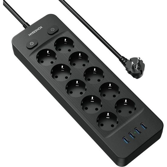 Multiprise Electrique (16A-4000W)Multiprise 10 Prises avec 4 Ports USB ...