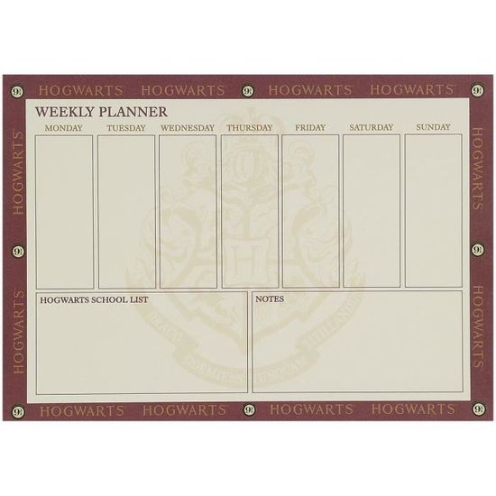 Agenda Hebdomadaire Harry Potter Quai 9 3/4 - Marque Harry Potter ...