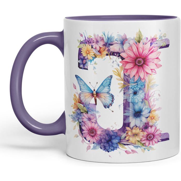 Vixar Colorful Ceramic Letter J Mug, Floral Butterfly Letter J ...