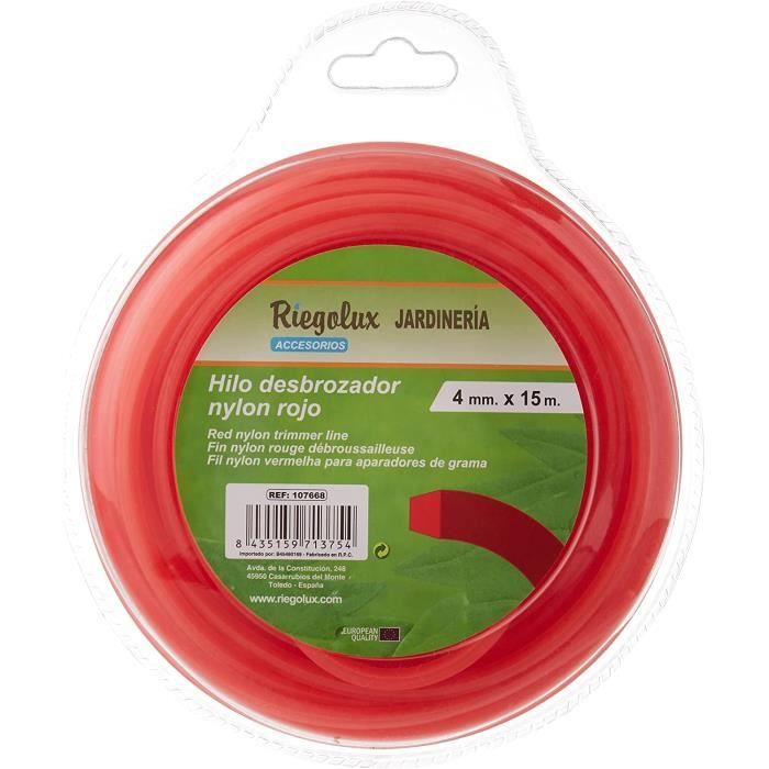 107668 Fil débroussailleuse Nylon Carré Rouge 4 mm x 15 m[7 ...