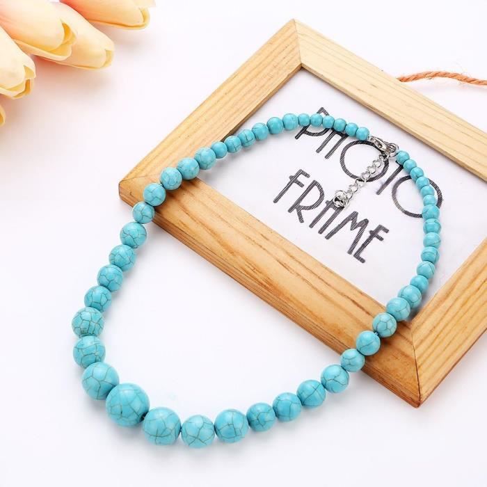 Superbe collier turquoise naturelle de 6 à 16 mm pour femme,Pierre ...