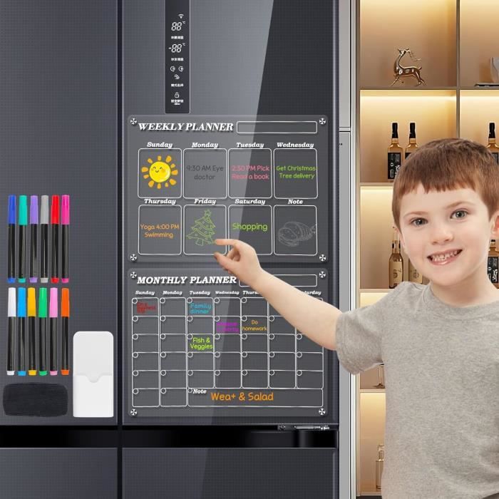 Lot de 2 Calendrier Magnétique Frigo de 40 x 30 cm, Tableau Magnetique ...