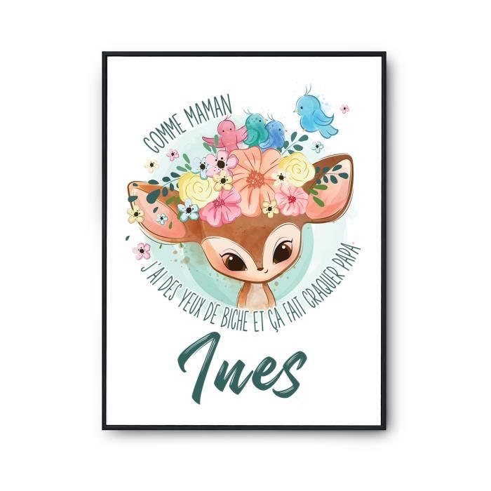 Affiche prénom - Ines - Biche - Décoration murale - Papier Premium - A4 ...