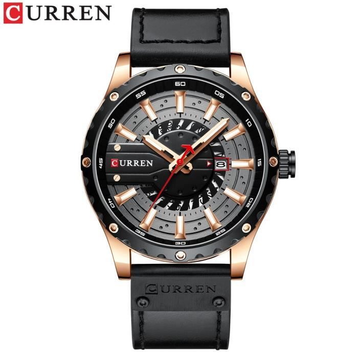 CURREN Montre à Quartz en cuir pour hommes, nouvelle collection Black ...