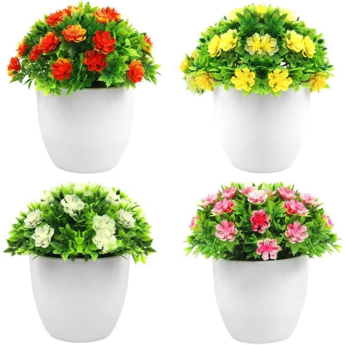 4 Pcs Fleurs Artificiels Avec Pot Artificielle Plante Artificielle ...