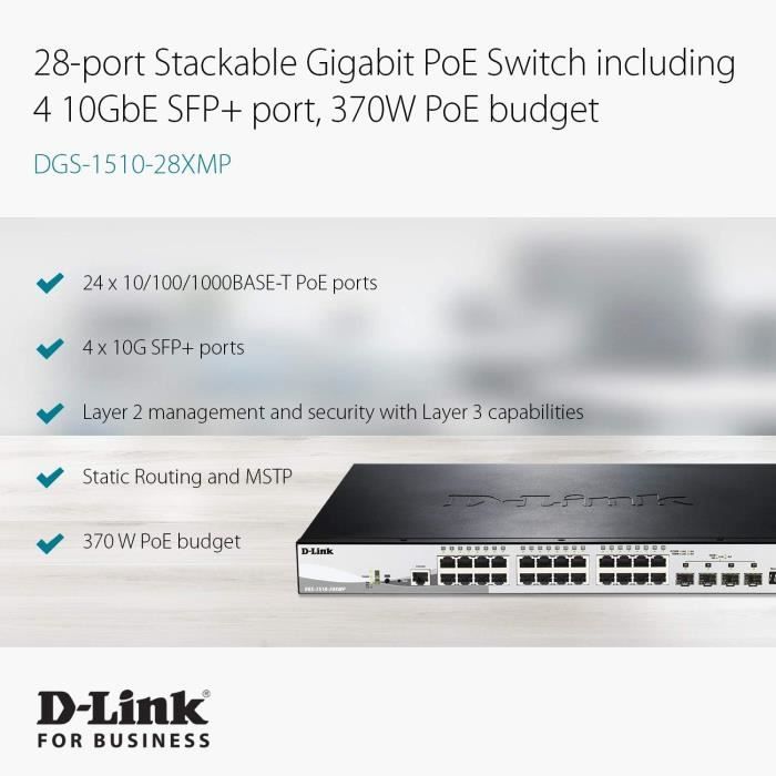 D-Link DGS-1510-28XMP Switch Smart Manageable 28 Ports Gigabit 10/100 ...