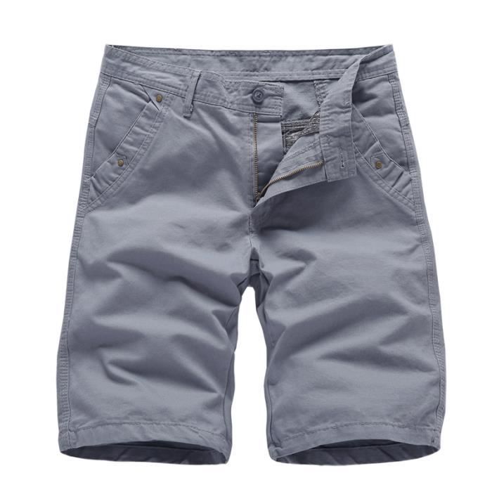 Short Homme Ete en Coton Coupe Droite Casual Short Couleur Unie Tissu ...