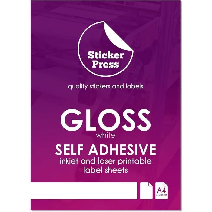 Lot de 50 feuilles de papier autocollant A4 blanc brillant 100 g-m² ...