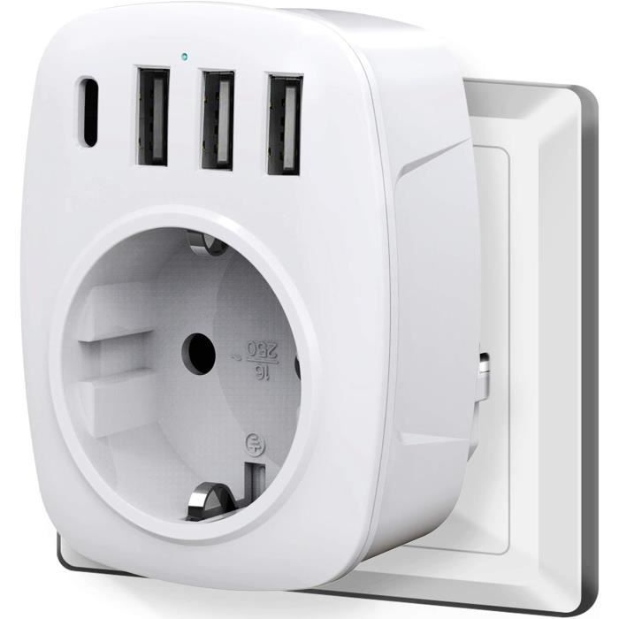 Prise Usb Multiple, 5 En 1 Chargeur Multiprise Murale (4000W-16A) Avec ...