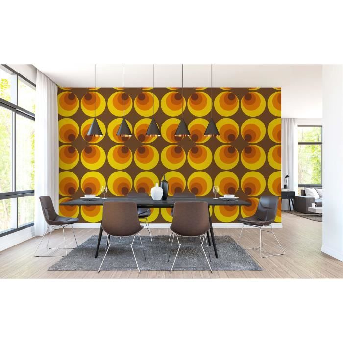 Papier peint Retro M1-No.849 papier peint intissé marron orange vintage géométrique graphique ...