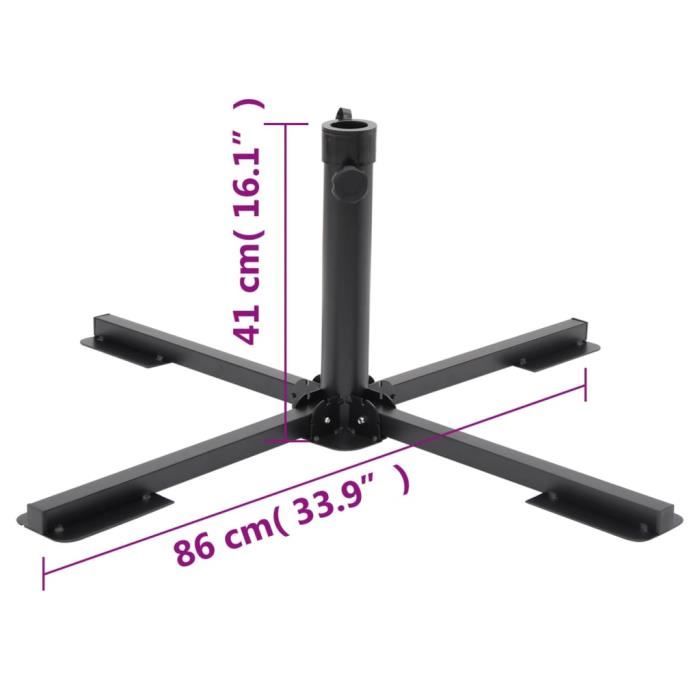 POU Base de parasol pliable pour mât Ø38/48 mm noir brillant acier ...