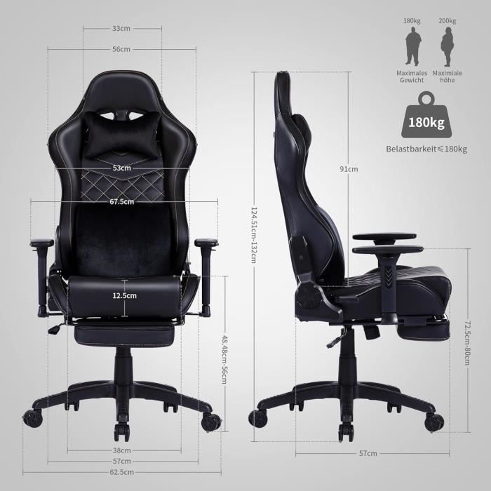 Chaise Gaming Fauteuil De Bureau Gamer Ergonomique Pc Avec Repose Pieds ...