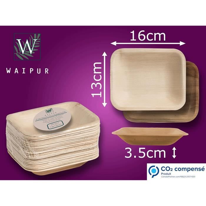 Assiette Palmier Bio - 25 Assiettes Rectangulaire 16X13 Cm - Vaisselle ...