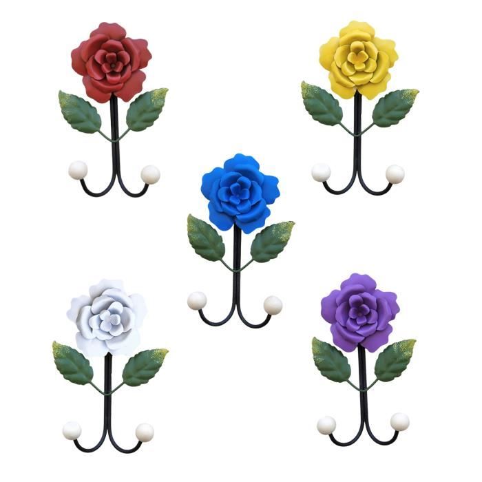 QID-Crochet en fer à fleurs Double crochet en fer forgé avec fleurs de ...