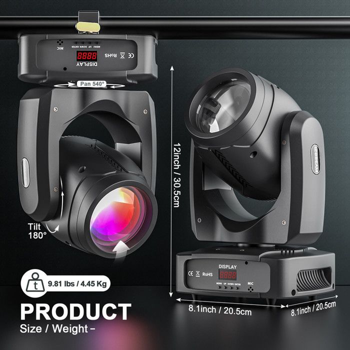 UKing 230W Lyre LED RGBW DMX512 Beam 8 GOBO 18 Prisme Avec Panneau ...