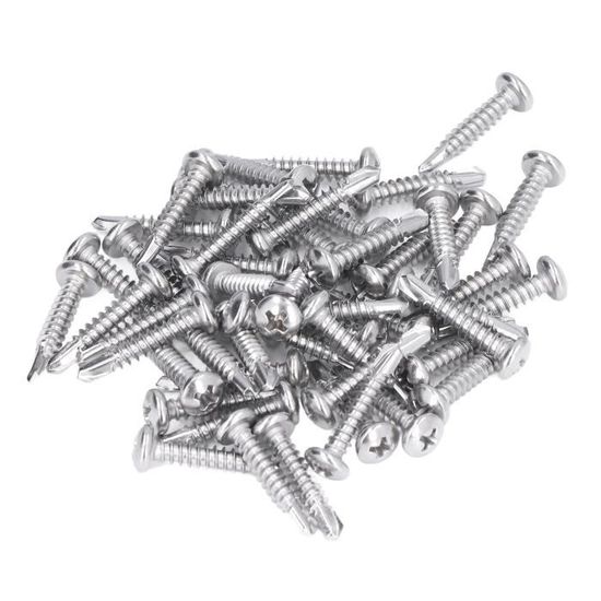 HURRISE Remplacement de vis 100 pièces vis autoperceuse 410 vis à tête cruciforme en acier ...