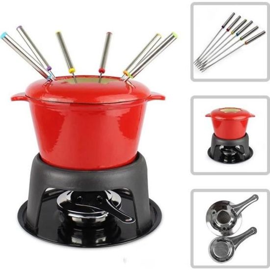 SERVICE A FONDUE Service à Fondue Caquelon Rouge Matériau: Fonte Émail ...