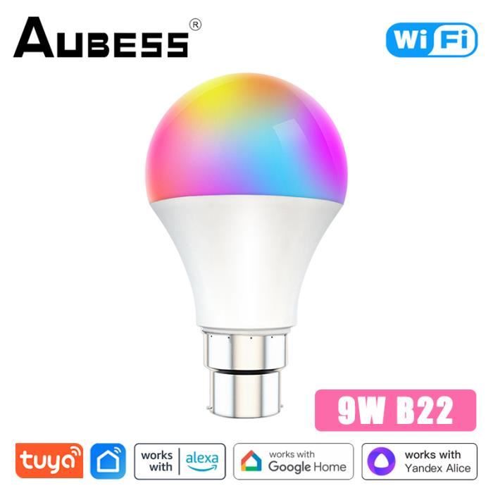B22 9W-2 pièces-AUBESS-Ampoule LED Tuya-B22, 15W, RGB, CW, WW, WiFi, Alexa, Commande Vocale ...