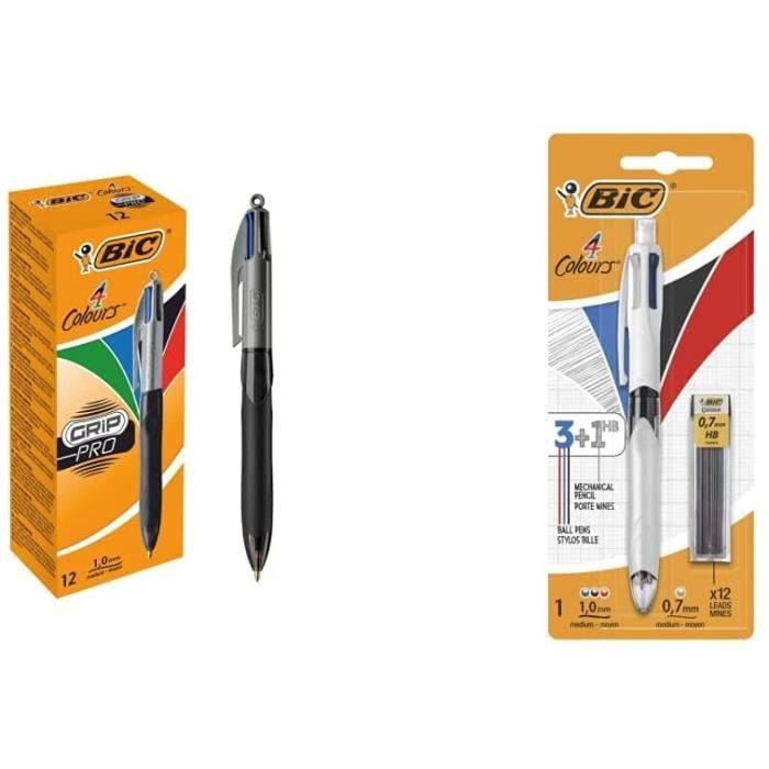 4 Couleurs Grip Pro Stylos-Bille Rétractables Pointe Moyenne (1,0 mm ...