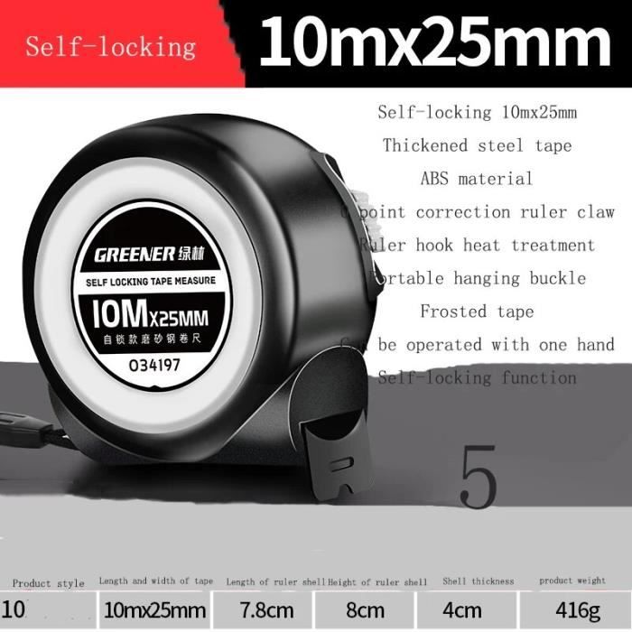 10M-25mm - Règle rétractable pour mesurer le ruban en acier, Outils de Construction, Roulette de ...