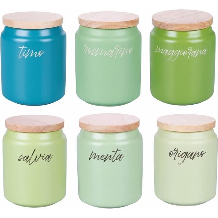 Villa d'Este Home Tivoli Shades of Greenery Lot de 6 pots à épices en céramique Vert, Medium ...