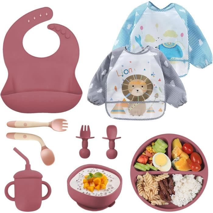10 pièces Coffret Repas Bebe, Assiette Ventouse Silicone Antiderapant ...