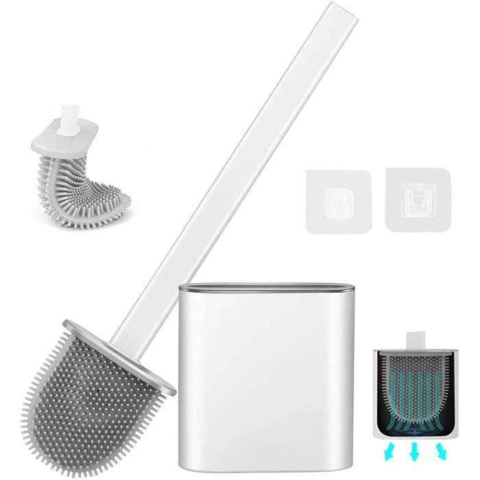 Brosse WC en silicone avec support à séchage rapide - Tête de brosse flexible pour un nettoyage ...