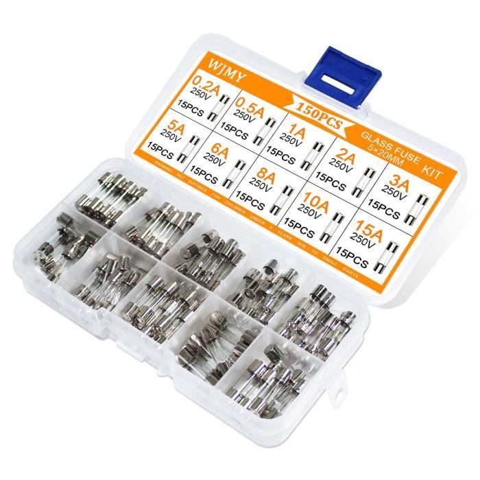 Fusible Verre Kit d'assortiment de Fusibles en Verre à Fusion Rapide 5x20mm Cartouche en Verre ...