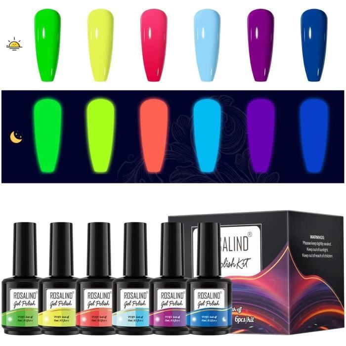 6 Couleurs Lumineux Vernis Semi Permanent Néon Couleurs Bleu Rouge ...