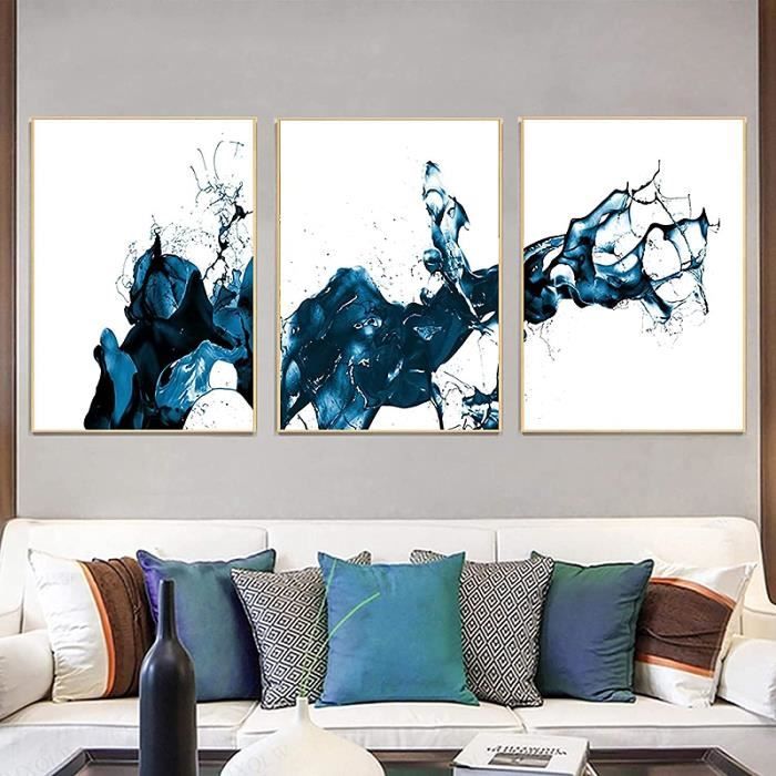 Abstrait Bleu Toile Peinture Tableau Decoration Murale, Impression sur ...