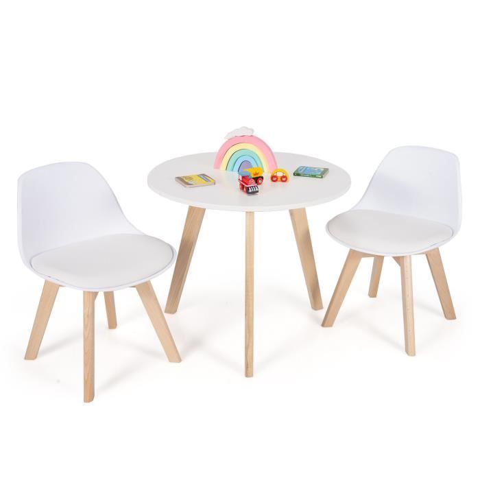 COSTWAY Ensemble Table et Chaises pour Enfants, Pieds en Bois de Hêtre Robuste pour Jouer ...