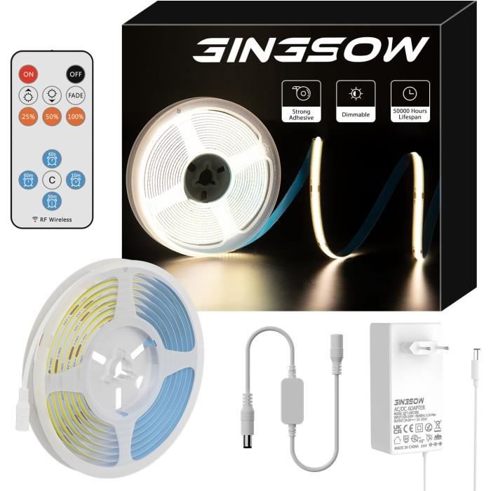Bande Lumineuse Led Cob 4000K, 5M Dc24V Ruban Led Cob Blanc Naturel ...