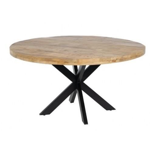 Table à manger ronde en bois de manguier et fer noir 150cm MESA ...