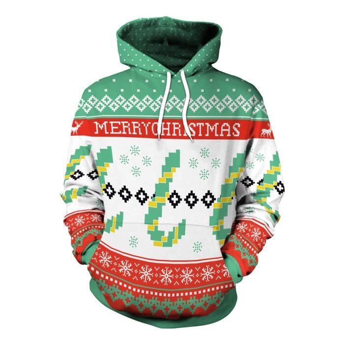Sweat à Capuche Noël - INSFITY - Imprimé Tricolore Rayure - Adulte ...